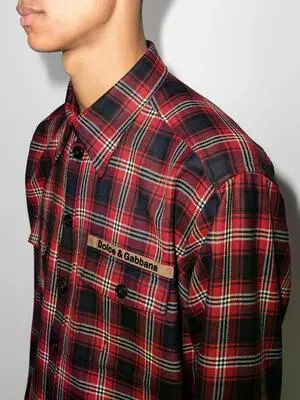 Dolce & Gabbana Logo Patch Plaid Shirt
