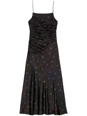GANNI Ruched Slip Dress - Black