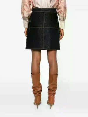 Etro Belted Denim Mini Skirt With Contrast Stitching