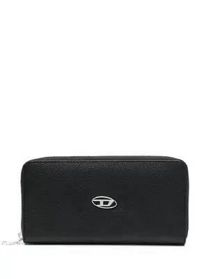 DIESEL® Continental Zip L Logo-plaque Leather Wallet - Black