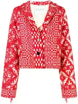 FORTE_FORTE Clio Jacquard Fringed Jacket - Red