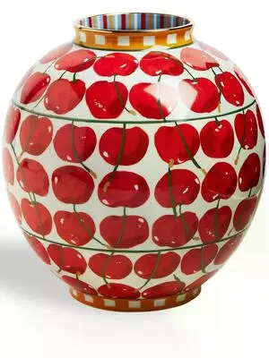 La DoubleJ Bubble Cherries Avorio-print Vase - Red