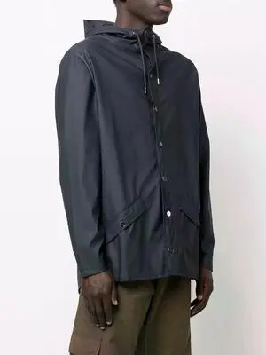 Rains Drawstring-hooded Buttoned Rain Jacket - Blue