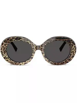 Dolce & Gabbana Leopard-print Round-frame Sunglasses - Brown