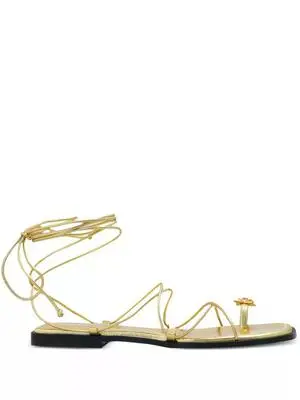 NODALETO Leather Sandals With Tie-fastening Ankle Strap - Gold