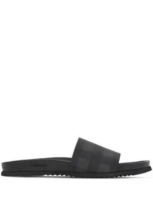 Burberry Checked Pool Slides - Grey