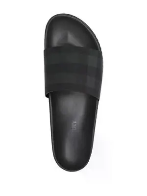 Burberry Checked Pool Slides - Grey