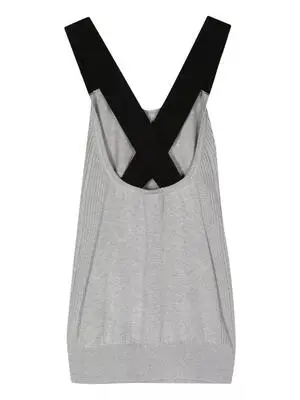 Plan C Crossover-straps Fine-knit Top - Grey