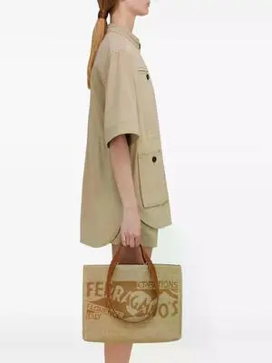 FERRAGAMO Logo-embroidered Tote Bag - Neutrals