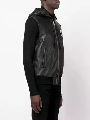 BILLIONAIRE Sleeveless Hooded Leather Zip Vest