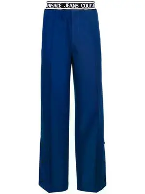 Versace Logo Waistband Wide-leg Trousers - Blue