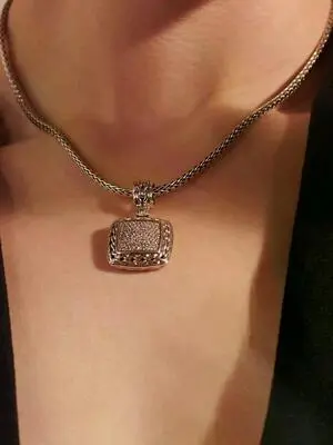 John Hardy Classic Chain Diamond Pavé Square Pendant