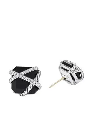 David Yurman Sterling Silver Diamond And Onyx Stud Earrings