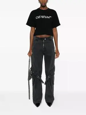 Off-White Bookish Logo-print Cropped T-shirt