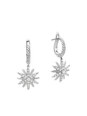 David Yurman Sterling Starburst Diamond Drop Earrings