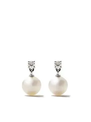 TASAKI 18kt White Gold Akoya Pearl And Diamond Drop Earrings - Silver