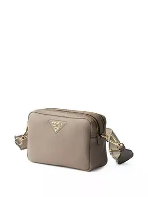 Prada Small Leather Shoulder Bag With Woven Strap - Brown