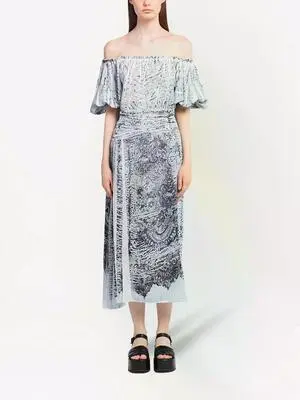 Prada Coral-print Silk Midi Dress