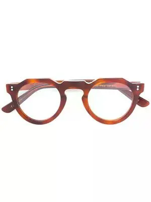 LESCA Round Frame Eyeglasses - Brown