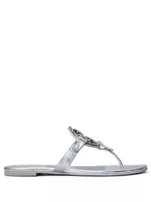 Tory Burch Miller Logo-Plaque Sandals Silver