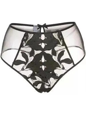 FLEUR DU MAL Lily Embroidered High-waisted Thong - Black