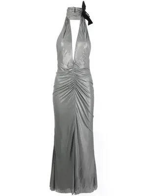 Alessandra Rich Halterneck Open-back Evening Dress With Plunging V-neck