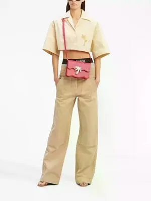 Palm Angels Embroidered Striped Cropped Cotton Shirt