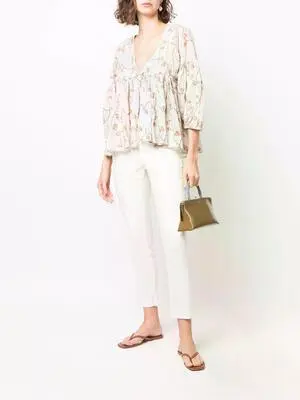 ALYSI Embroidered Flounce Smock Top