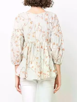 ALYSI Embroidered Flounce Smock Top