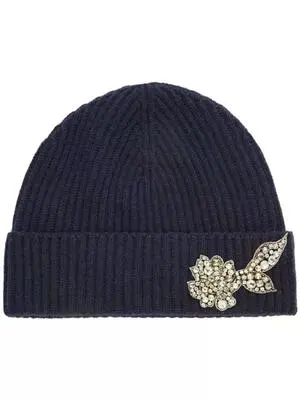 Erdem Crystal-embellished Ribbed-knit Beanie - Blue