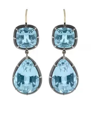 Fred Leighton 18kt Gold Double Drop Topaz Earrings - Blue