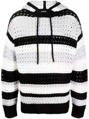 NAHMIAS Stripe-pattern Hooded Wool Jumper - Black