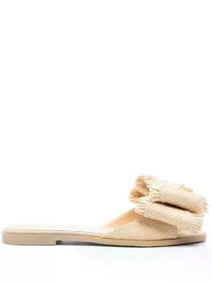 Mach & Mach Le Cadeau Slides With Oversize Bow - Neutrals
