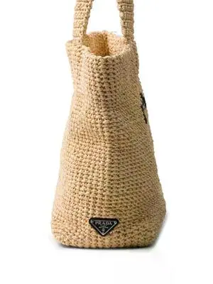 Prada Logo-embroidered Crochet Raffia Tote Bag