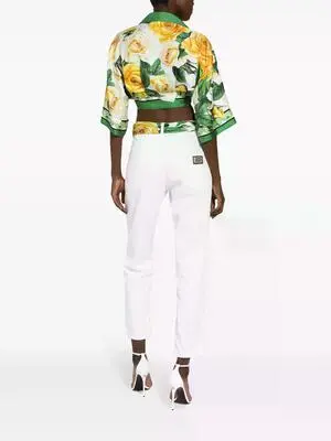 Dolce & Gabbana Rose-print Cropped Silk Shirt