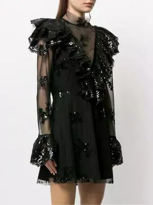 MACGRAW Sheer Panel Sequin Mini Dress