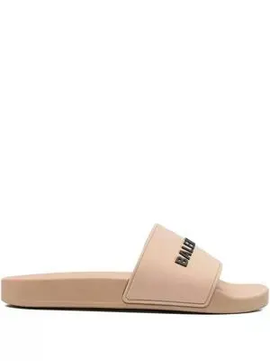Balenciaga Logo-embossed Pool Slides - Neutrals