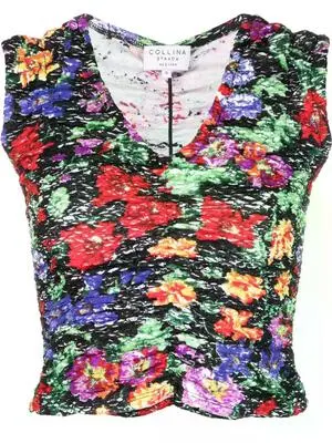 Collina Strada Floral-print Ruched Vest Top - Black