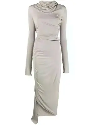 ANDREĀDAMO Asymmetric Draped Midi Dress - Grey