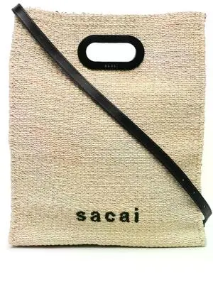 Sacai Logo-embroidered Woven Tote - Neutrals