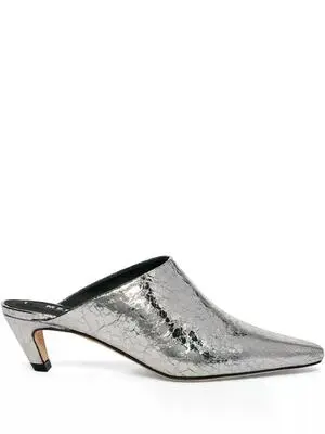 MSGM Metallic Embossed Crocodile Leather Mules