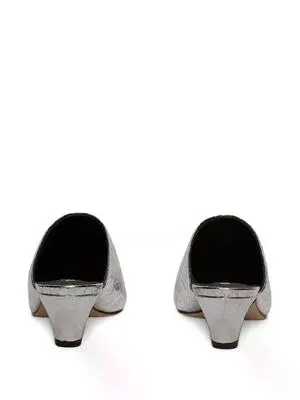 MSGM Metallic Embossed Crocodile Leather Mules