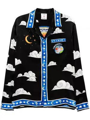 Casablanca Long-sleeved Cuban-collar Shirt - Black