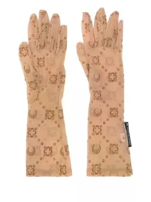 MARINE SERRE Mesh Flock Gloves With Moonogram Pattern - Neutrals