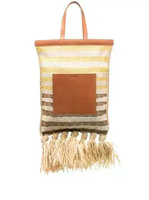 JIL SANDER Striped Woven-raffia Tote Bag - Neutrals