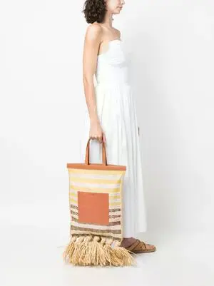 JIL SANDER Striped Woven-raffia Tote Bag