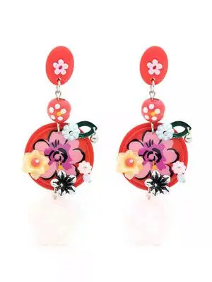 AMIR SLAMA Floral-print Drop Earrings - Red