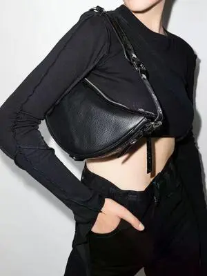 By Far Grained Leather Curved Shoulder Bag