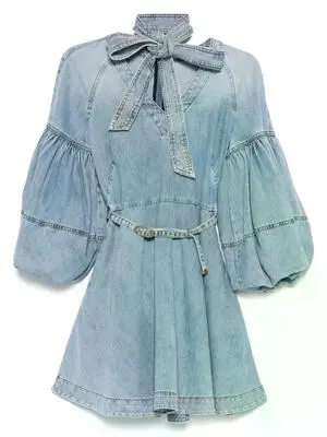 Zimmermann Tie-neck Denim Mini Dress - Blue