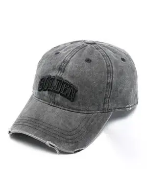 GOLDEN GOOSE Logo-embroidered Distressed Cap - Grey